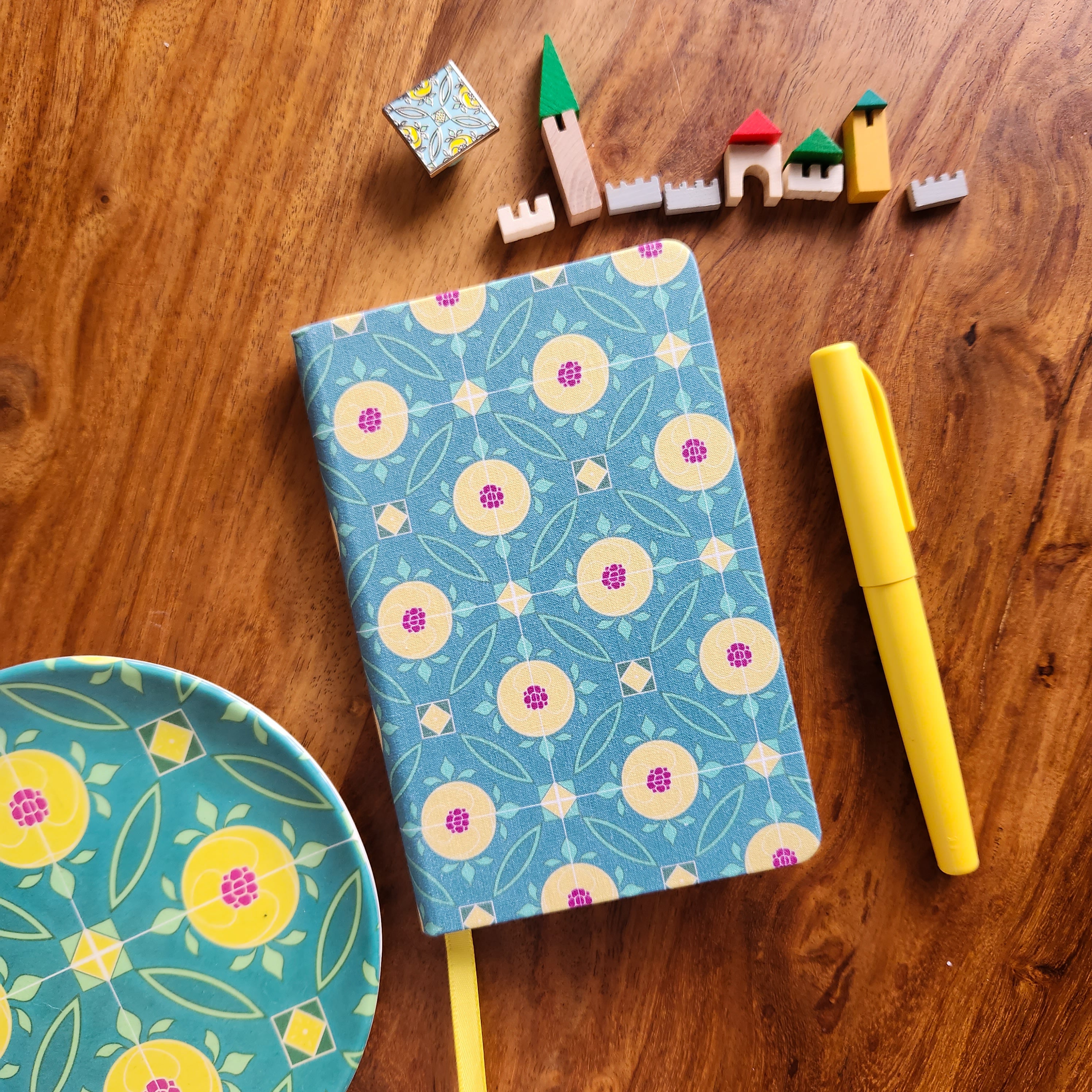 Fabric Cover Pocket Notebook Blue Coin Tile – Cat Socrates Online