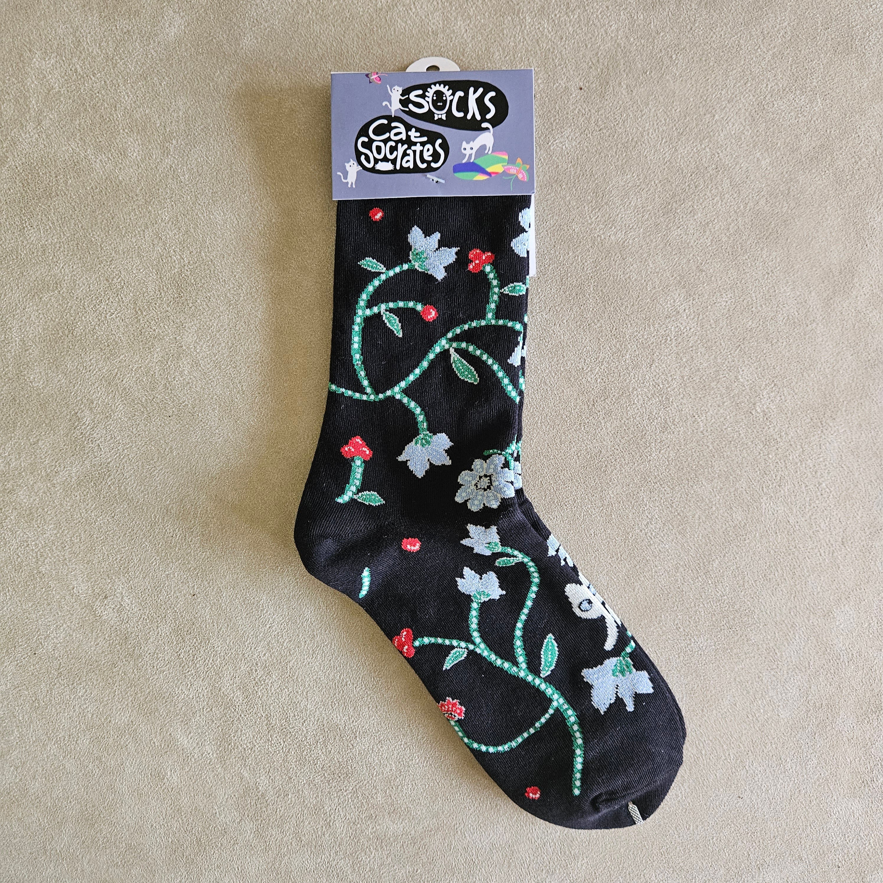 Batik & Kitty Series Socks - Blue Flora Motif – Cat Socrates Online