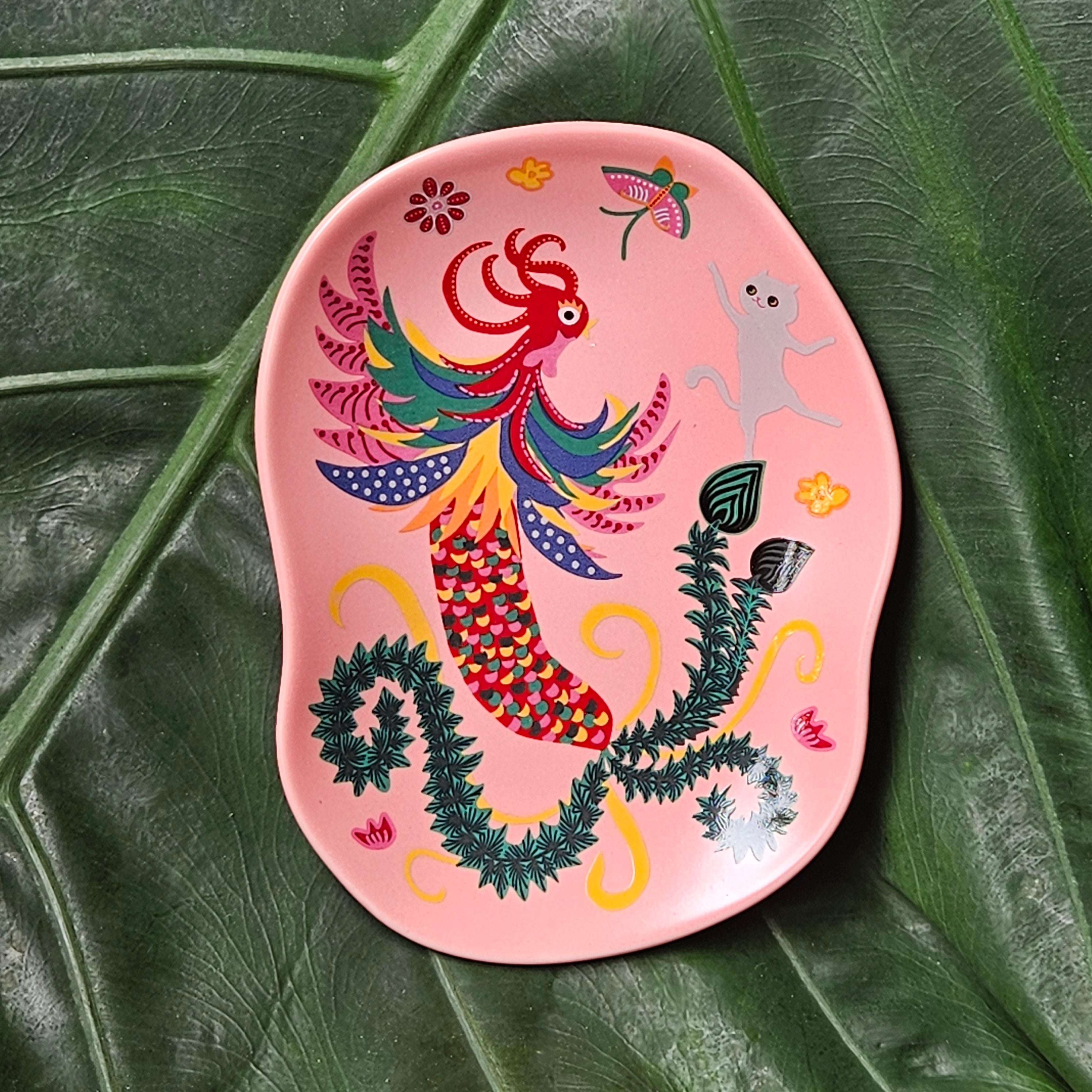 Batik & Kitty Ceramic Plate - Pink Phoenix – Cat Socrates Online