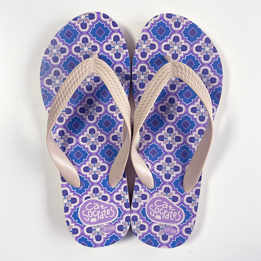 Peranakan Tile Flip-flops Purple tile – Cat Socrates Online
