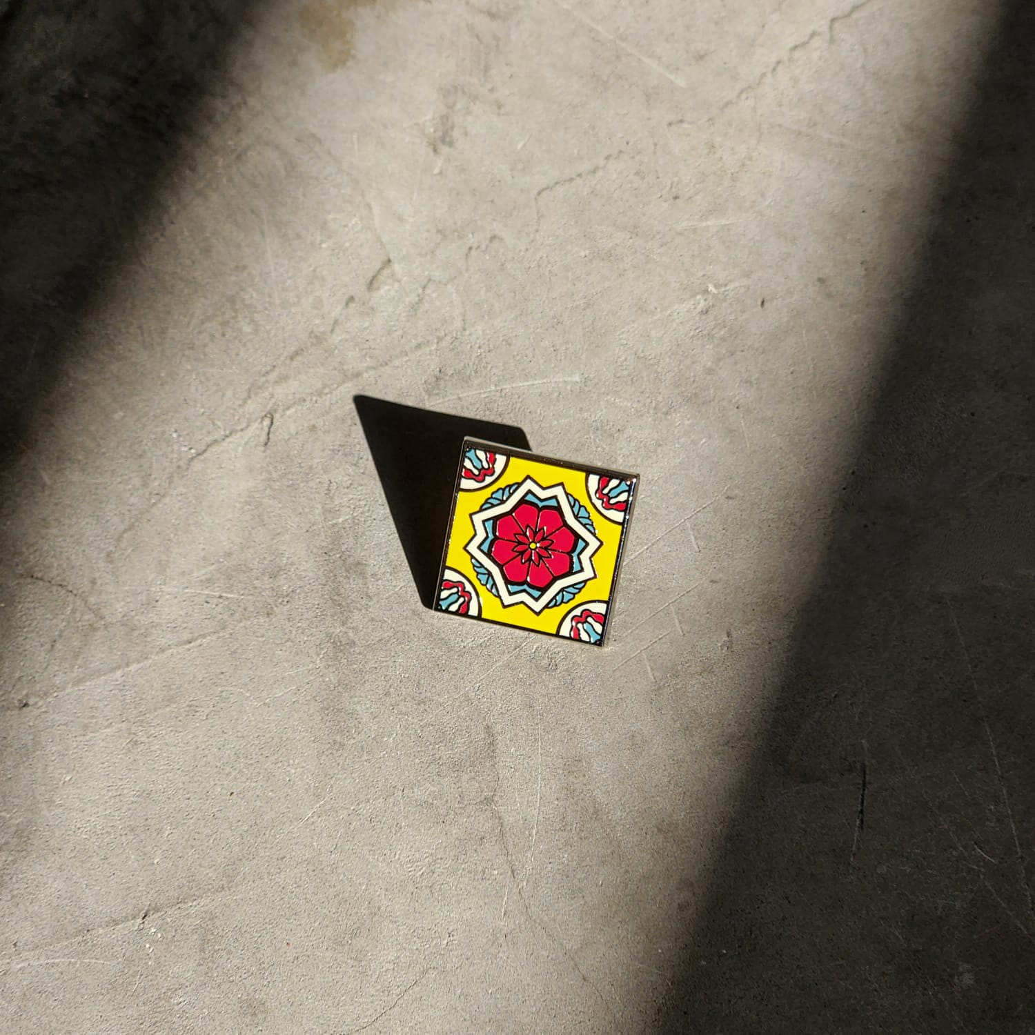 Peranakan Tile Enamel Pin Yellow Flower Tile – Cat Socrates Online