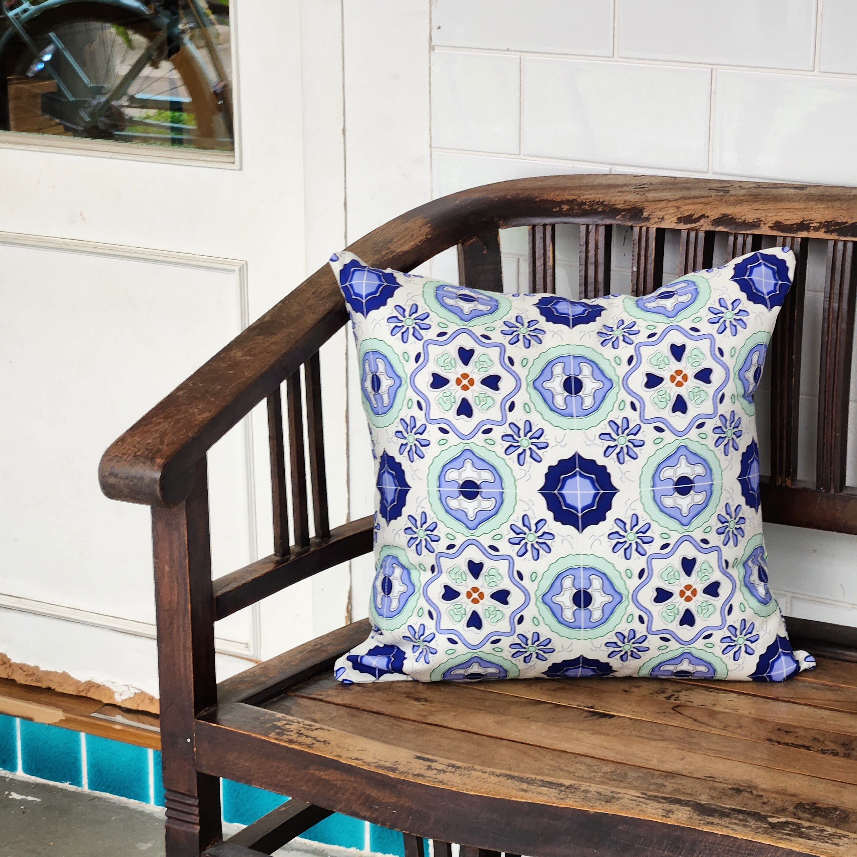 Peranakan Tile Cushion Cover Blue Tile – Cat Socrates Online