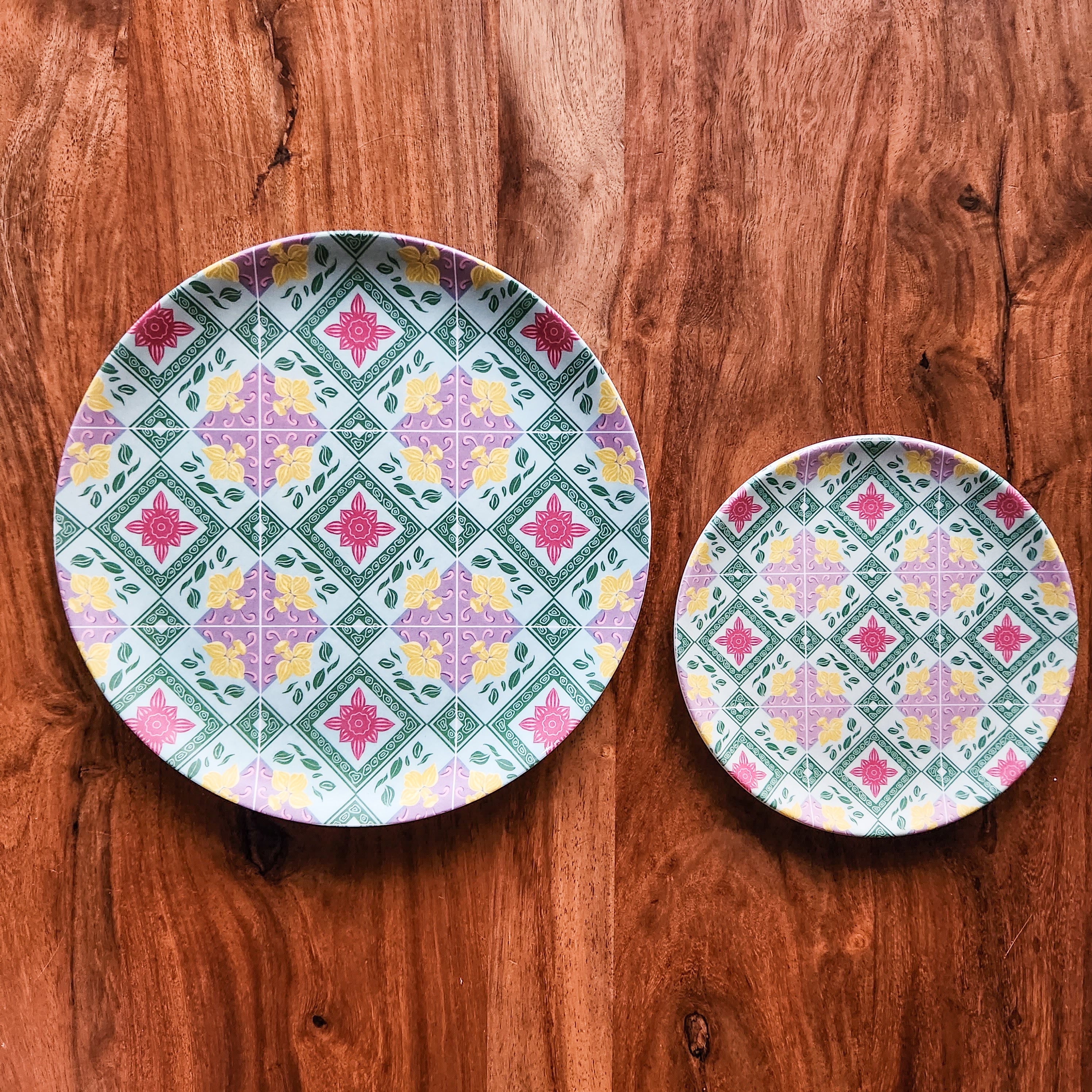Peranakan Tile Bamboo Plate - Square flowers – Cat Socrates Online
